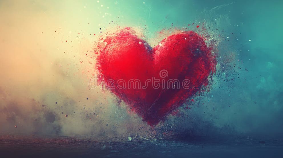 Red Heart Exploding into Particles Abstract Background Stock ...