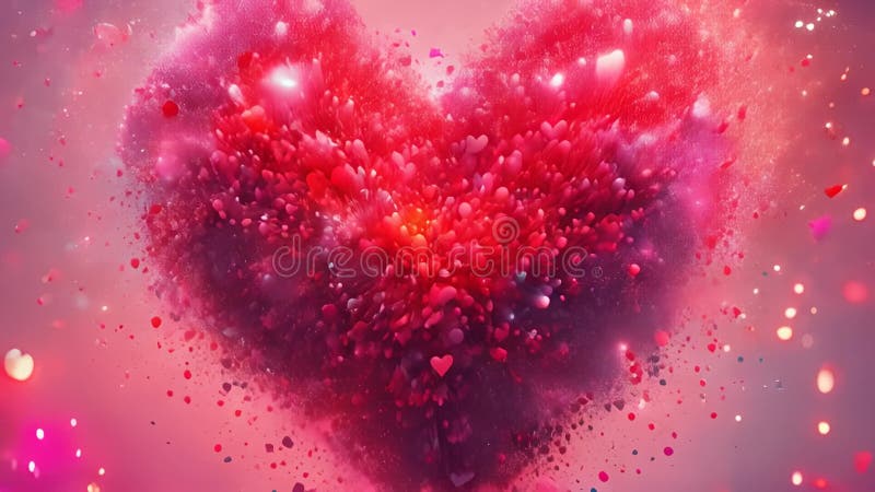 Red Heart Exploding with Particles and Light on a Soft, Dreamy ...