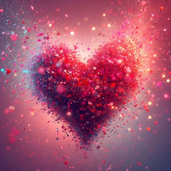 Red Heart Exploding with Particles and Light on a Soft, Dreamy ...