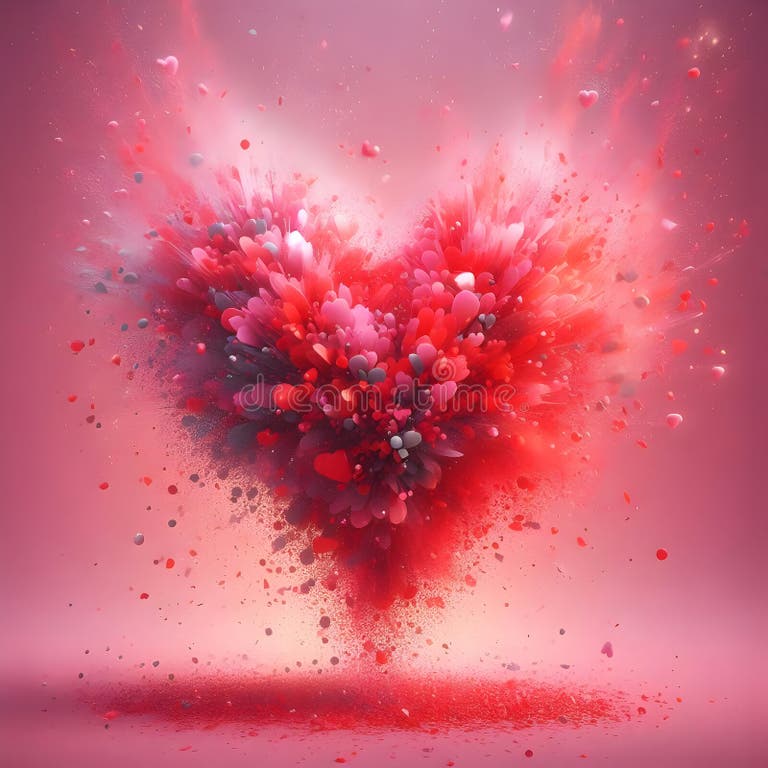Red Heart Exploding with Particles and Light on a Soft, Dreamy ...