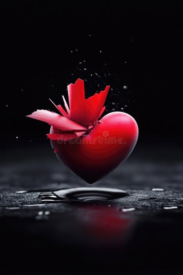 Red Heart Exploding with Petals in Dark Dramatic Setting Stock Image ...