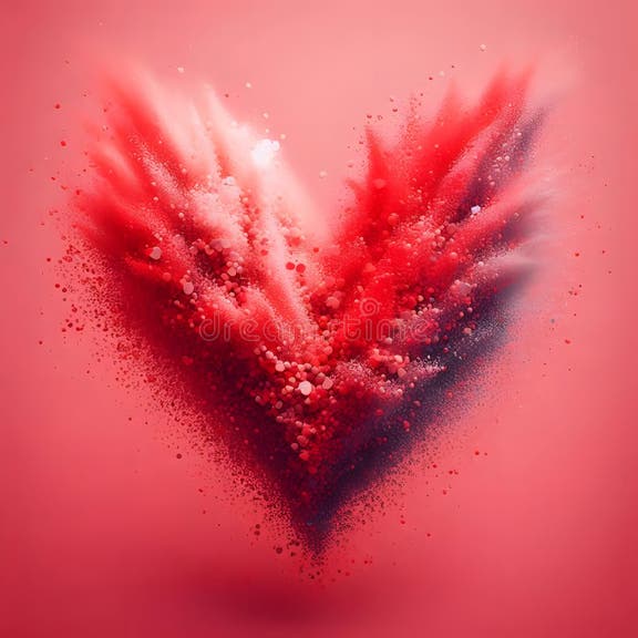 Red Heart Exploding with Powder or Particles on a Matching Red ...