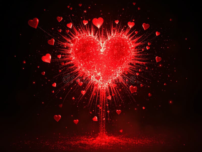 Red Heart Explosion - Glowing Sparks Stock Illustration - Illustration ...