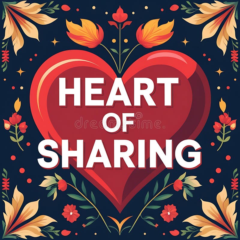 A Red Heart Featuring Floral Designs and Sharing Text Stock Image ...