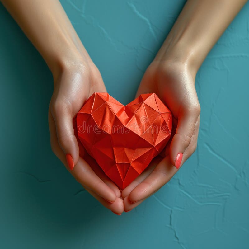 Red heart in female hands stock illustration. Illustration of support ...