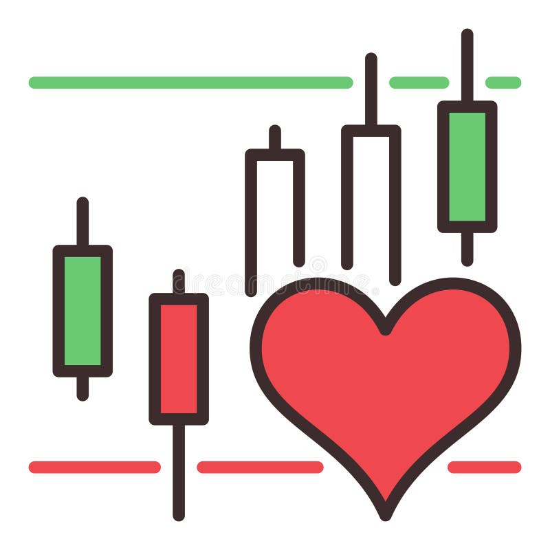 Red Heart and Financial Chart Vector Colored Icon or Symbol Stock ...