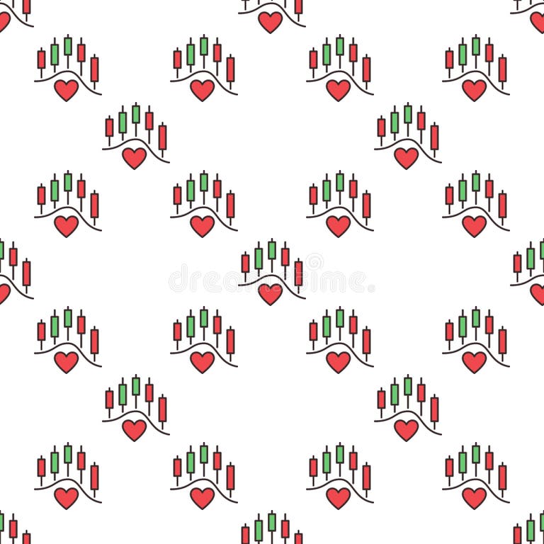 Red Heart and Financial Chart Vector Stock Analysis Colored Seamless ...