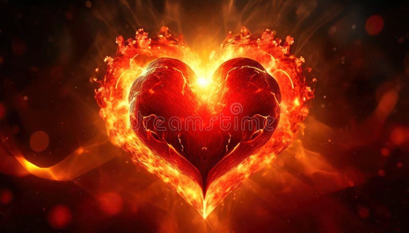 Red Heart with Fire Background Stock Illustration - Illustration of ...