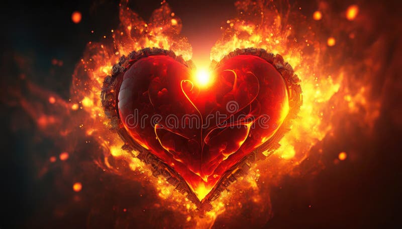 Red Heart with Fire Background Stock Illustration - Illustration of ...