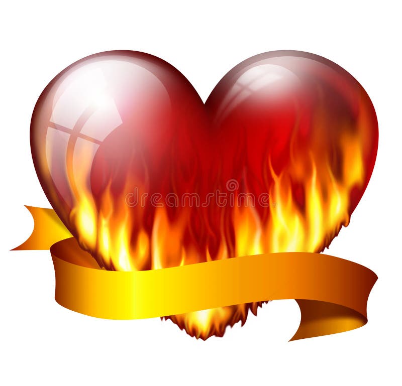 Red heart on fire stock illustration. Illustration of flame - 25517845