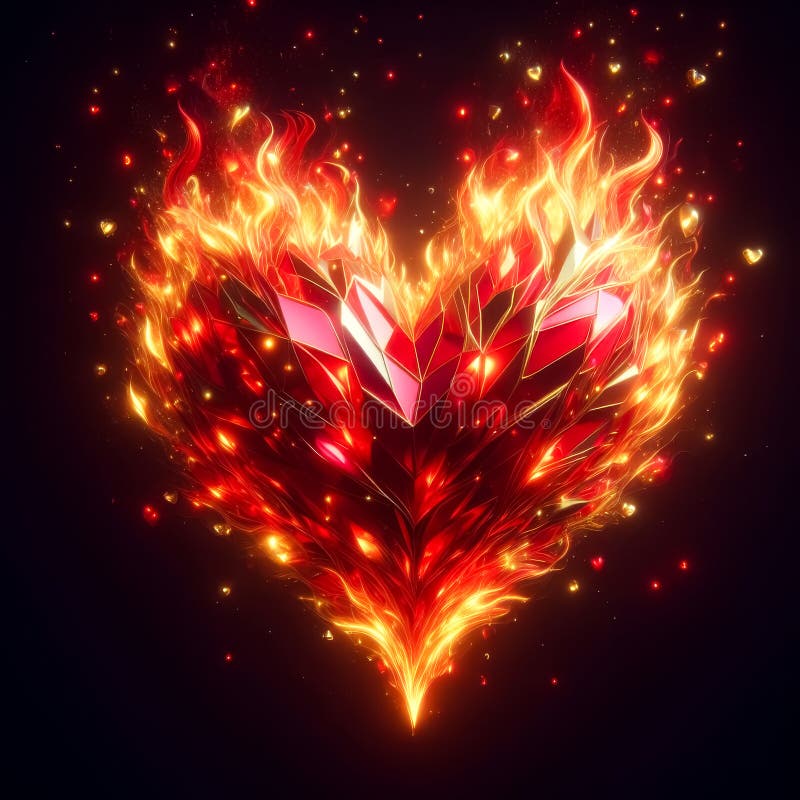 A Red Heart with Fire on it Stock Image - Image of romantic, passion ...