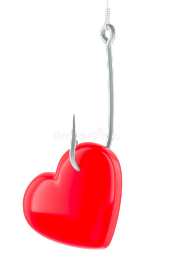 Red Heart on the Fishing Hook, 3D Rendering Stock Illustration ...