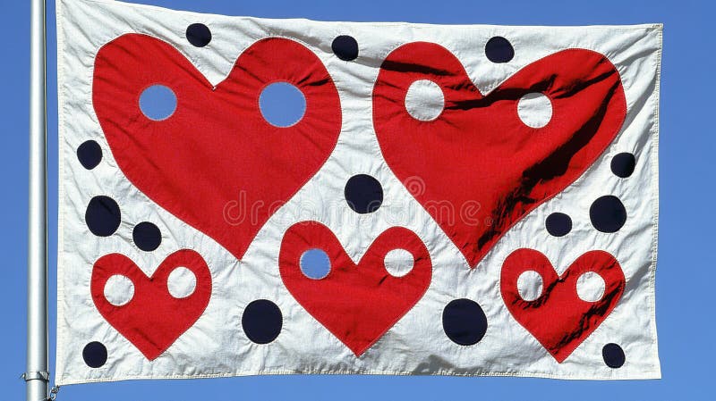 Red Heart Flag Outdoors, Blue Sky, Polka Dots, Art Stock Photo - Image ...