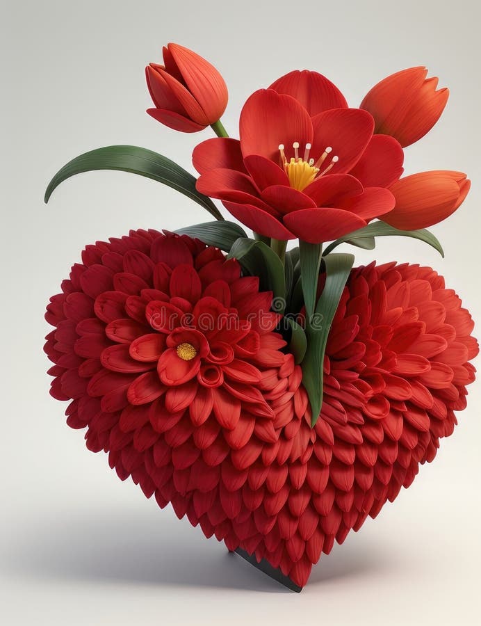 Red heart with flowers stock illustration. Illustration of pink - 283410985