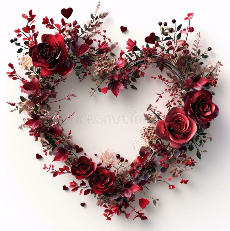Red Heart with Flowers Red Heart with Roses Heart of Roses Stock ...