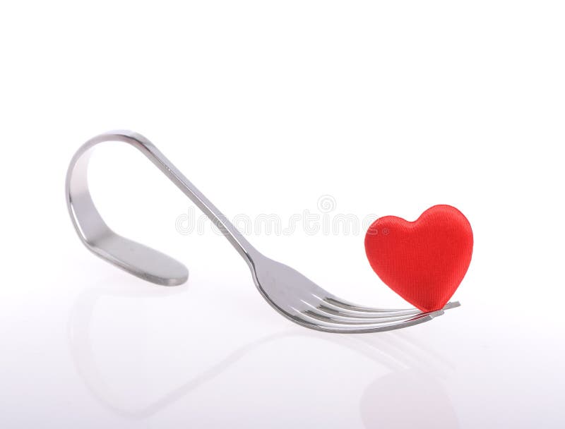 Red Heart with Fork on White Stock Photo - Image of festive, lunch ...