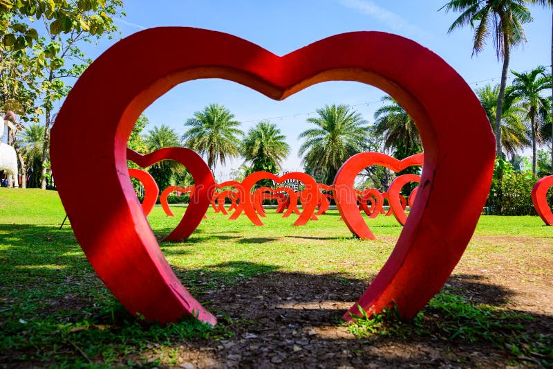 Red Heart Frames on the Grass Floor Stock Photo - Image of park ...