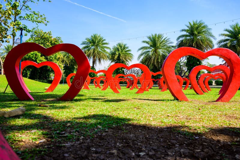 Red Heart Frames on the Grass Floor Stock Photo - Image of park ...