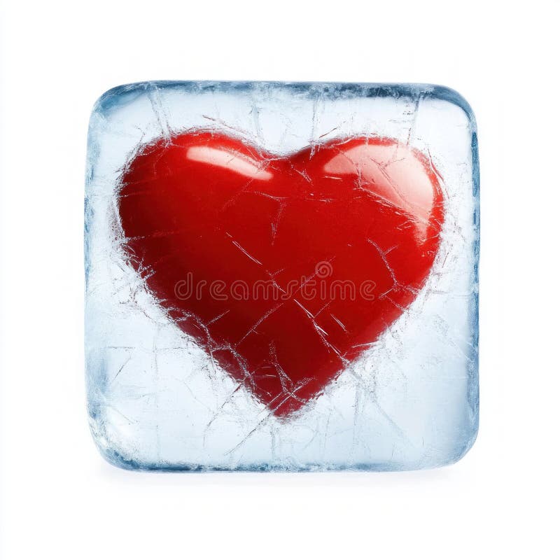 Red Heart Frozen in Ice Cube Isolated on White Stock Illustration ...
