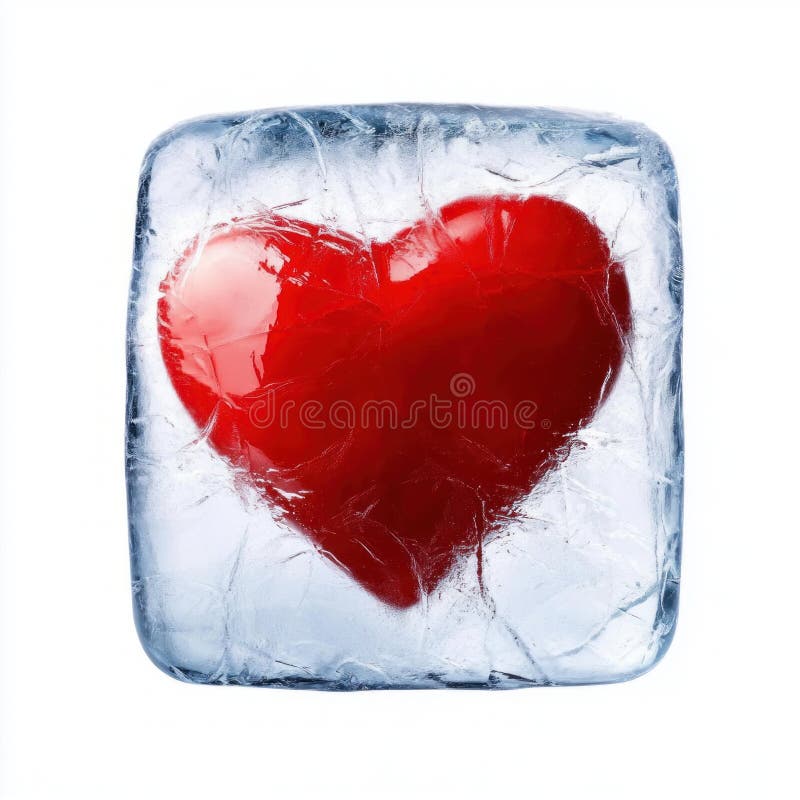 Red Heart Frozen in Ice Cube Isolated on White Stock Illustration ...