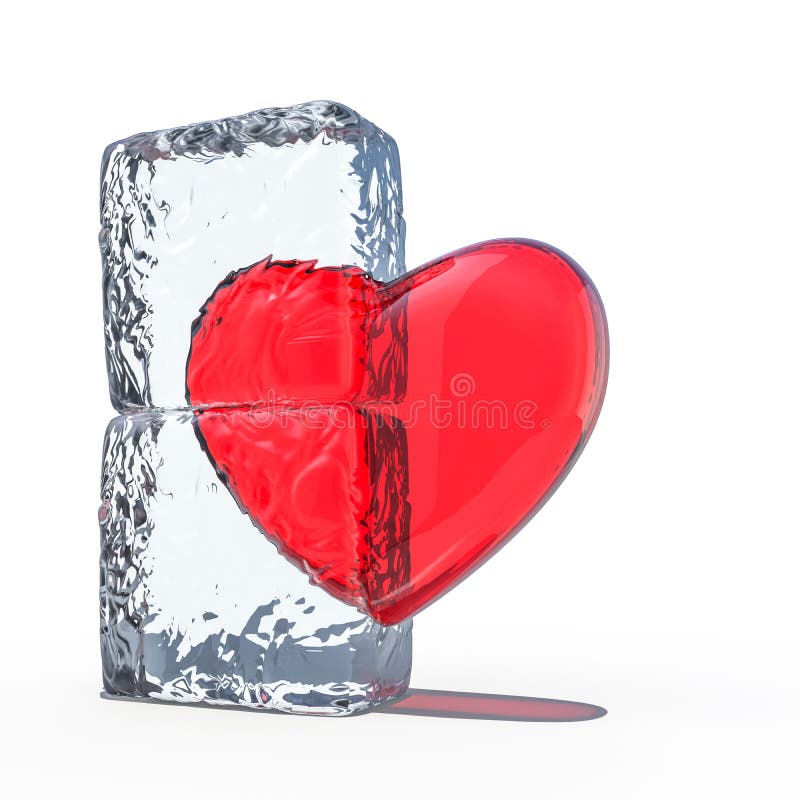 Red Heart Frozen in Ice. 3D Stock Illustration - Illustration of card ...