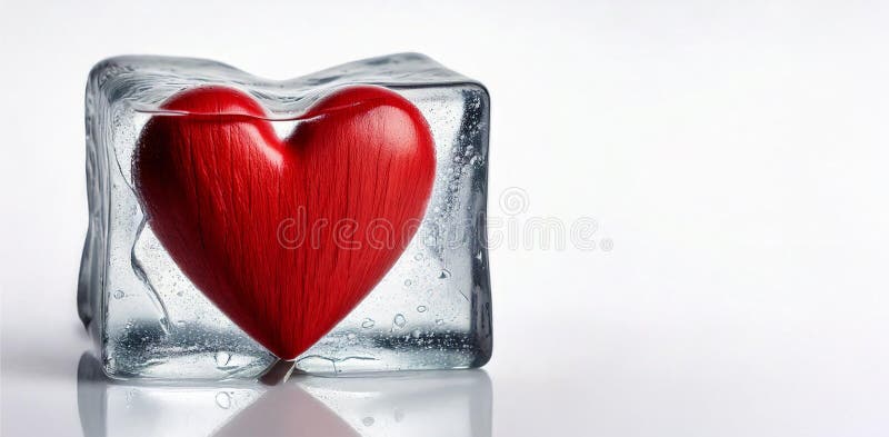 Red Heart Frozen Inside Ice Cube on White Background Symbolizing Cold ...