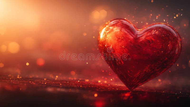 Red Heart Glowing in Romantic Sunset Light Stock Illustration ...
