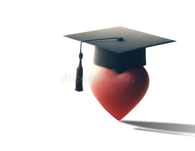 Red Heart with Graduation Cap Stock Illustration - Illustration of ...