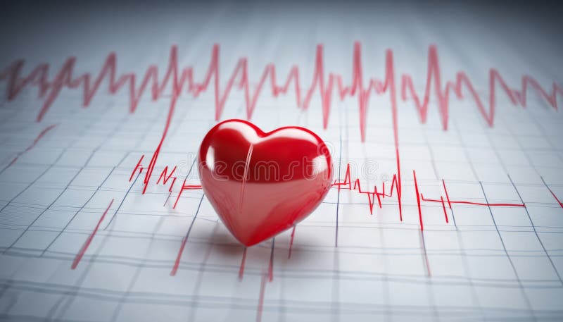 A Red Heart on a Graph with a Heartbeat Stock Illustration ...