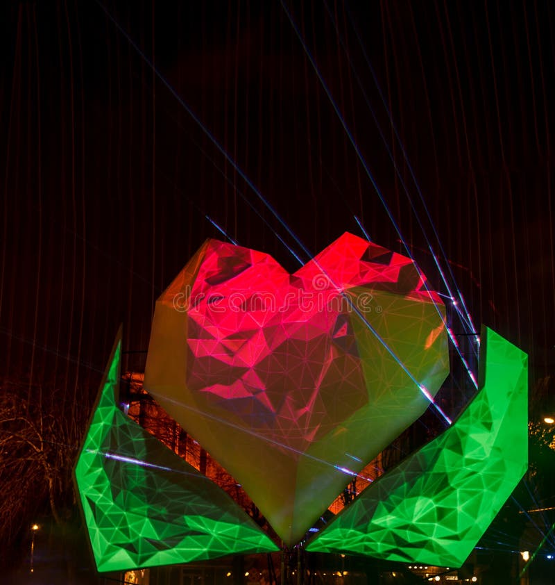 Red Heart with Green Leafs - Digital Laser Show Stock Illustration ...