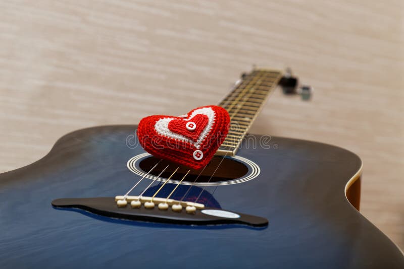 Red heart on guitar stock photo. Image of romance, sign - 49100998