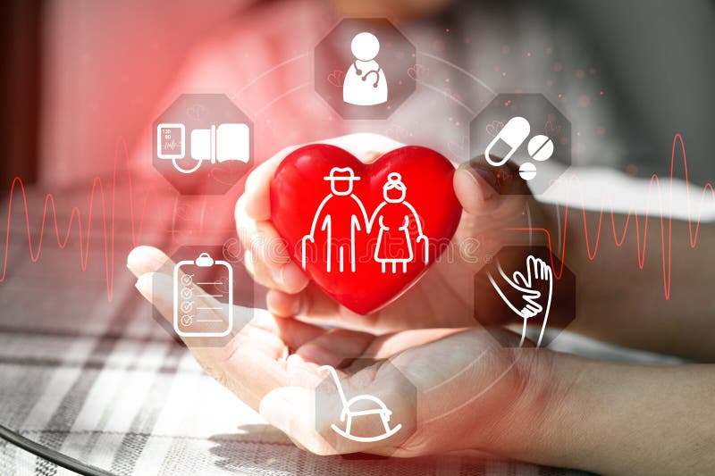 A Red Heart in Hand and an Elderly Icon in a Heart Shape, a Concept ...