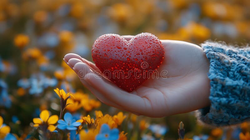 A Red Heart in a Hand, Spring Meadow Stock Image - Image of outdoor ...