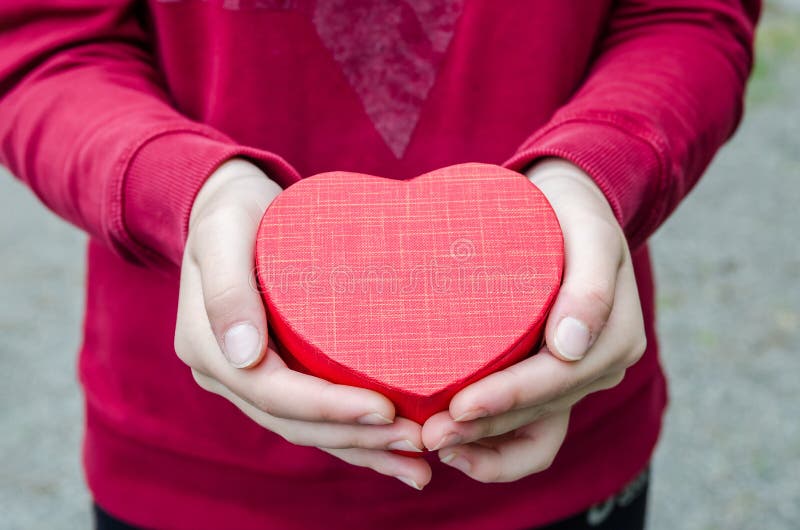 Red Heart in the Hands of a Girl. Stock Photo - Image of green, care ...