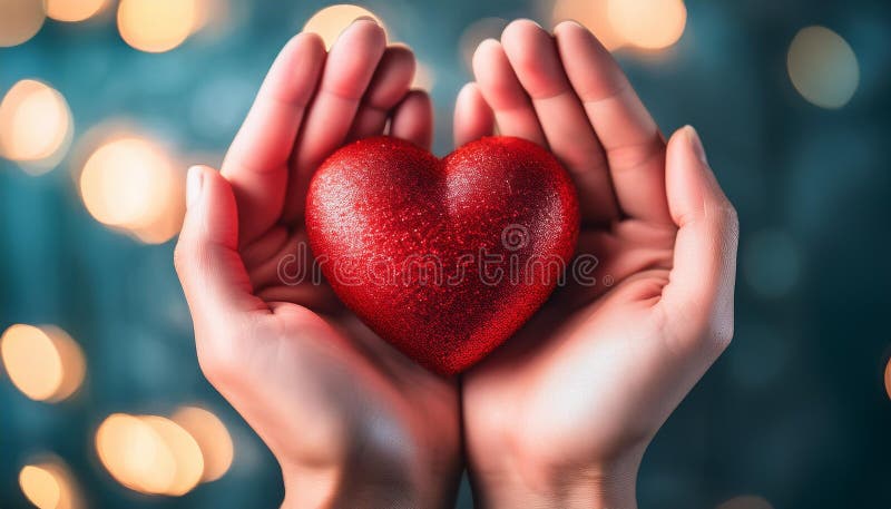 Red heart in hands stock illustration. Illustration of heart - 363607728