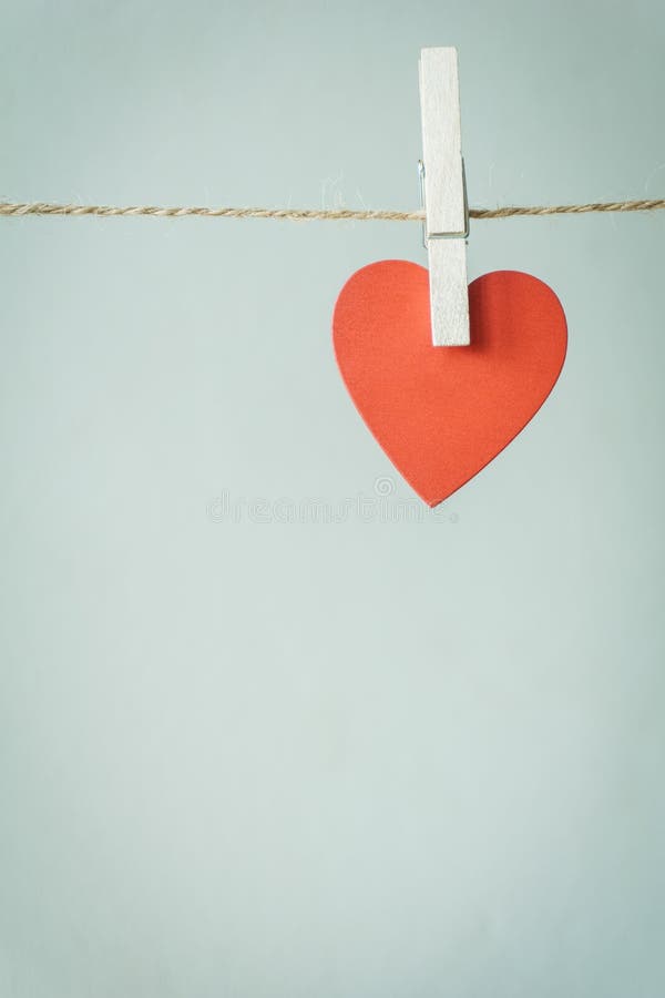 Red Heart Hanging on the Clothesline. Stock Photo - Image of white ...