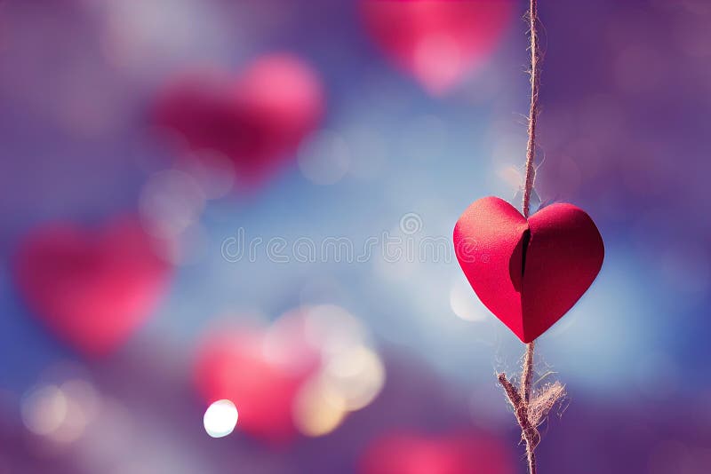 A Red Heart Hanging from a String on a String with a Blue Sky in the ...
