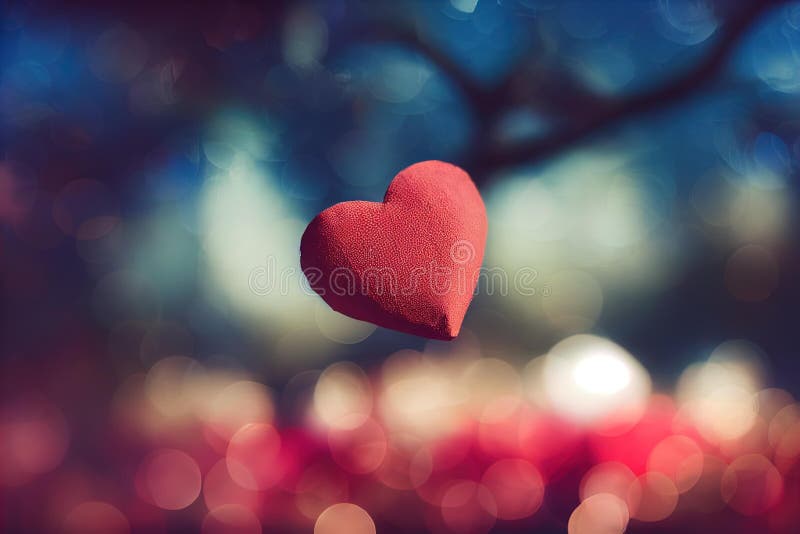 A Red Heart Hanging from a Tree Branch in a Blurry Photo with Boke of ...