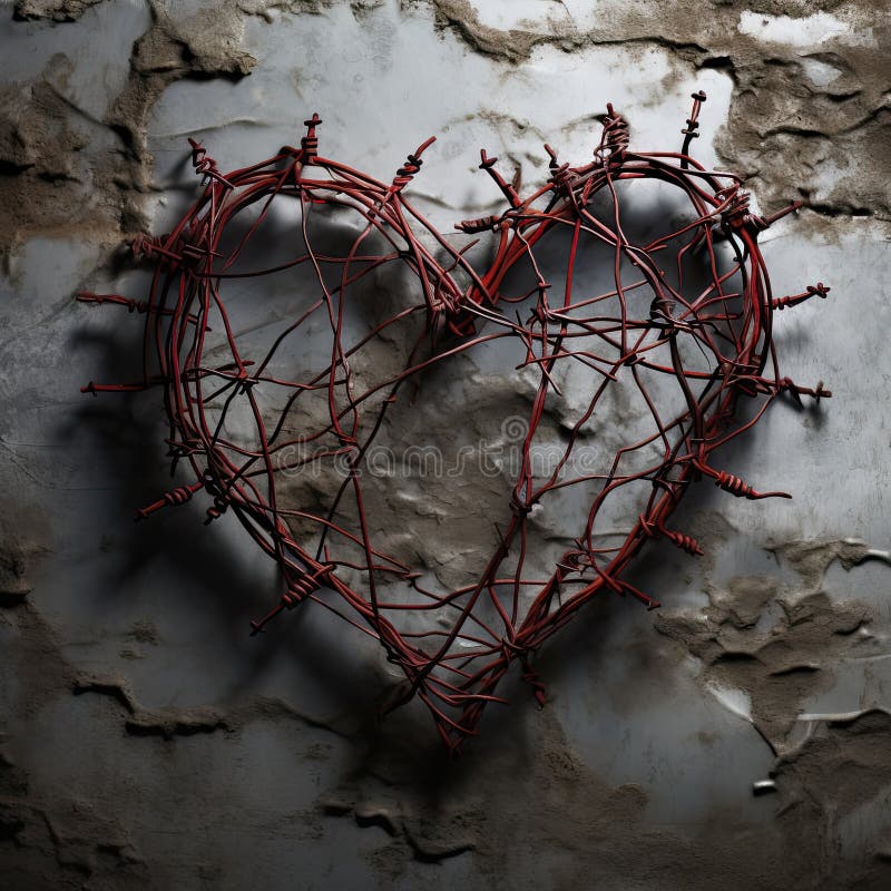 Red Heart Hanging on a Wall Made from Barbed Wire on it Stock ...