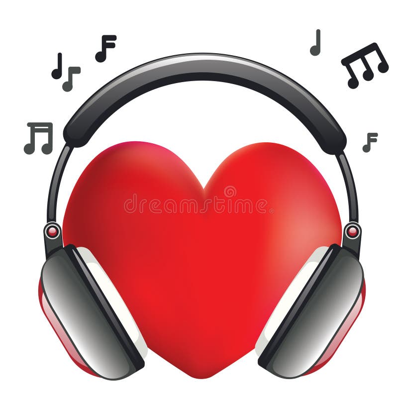 Red heart with headset stock vector. Illustration of gadget - 193978433