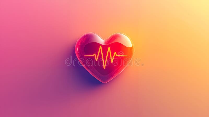 A Red Heart with a Heartbeat Line on a Pink and Yellow Background Stock ...