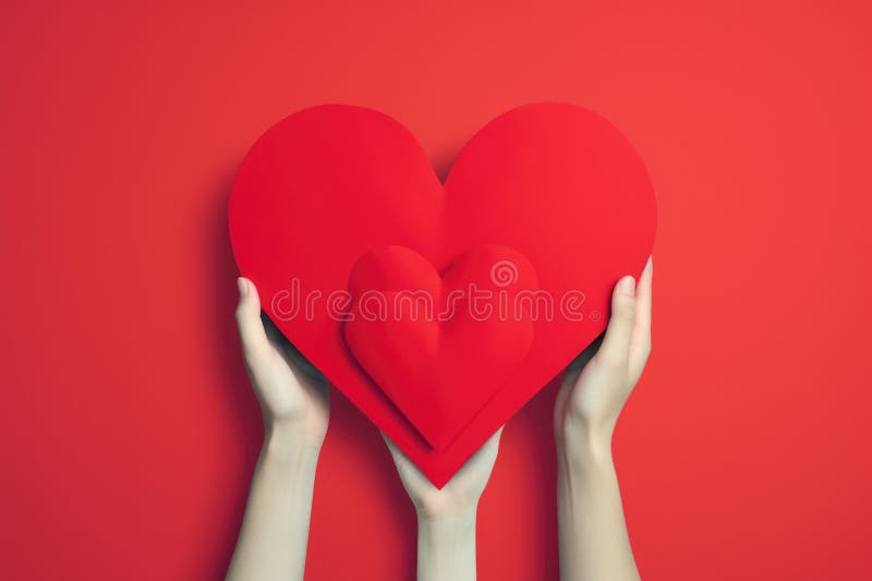 A Red Heart Held by Many Hands, Symbolizing Mutual Support Stock ...