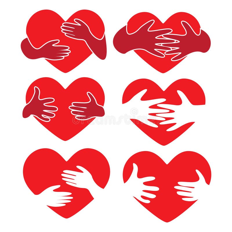 Red Heart with Hug Hand Illustration Vector Bundle Set Stock Vector ...