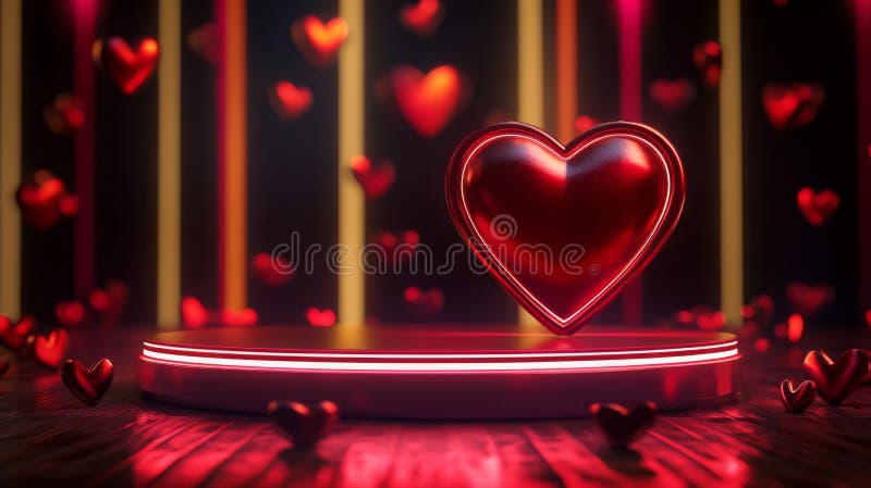 Red Heart on Illuminated Stage with Heart Background Stock Illustration ...