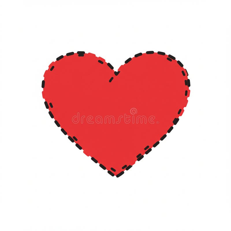 Red Heart Illustration with a Black, Dashed Outline on a White ...
