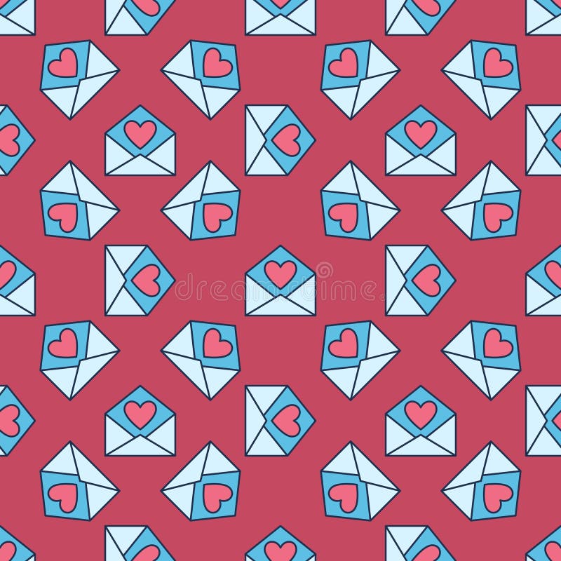 Red Heart Inside Envelope Vector Colored Seamless Pattern Stock ...