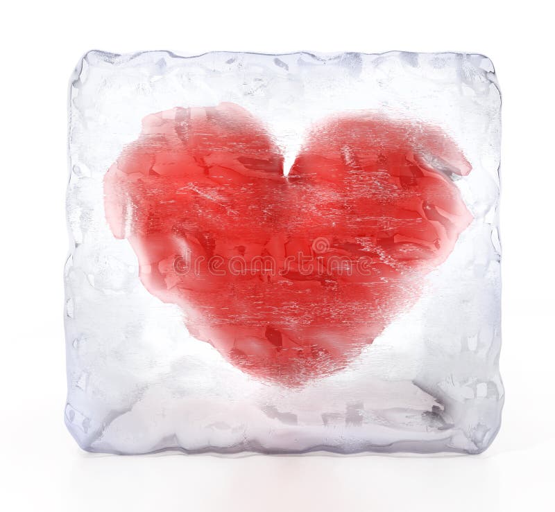 Red Heart Inside Frozen Ice Cube. 3D Illustration Stock Illustration ...