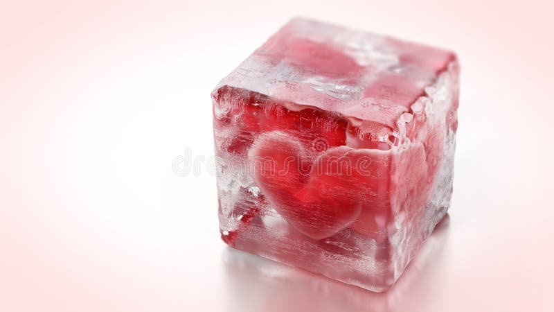 Red Heart Inside Frozen Ice Cube. 3D Illustration Stock Illustration ...