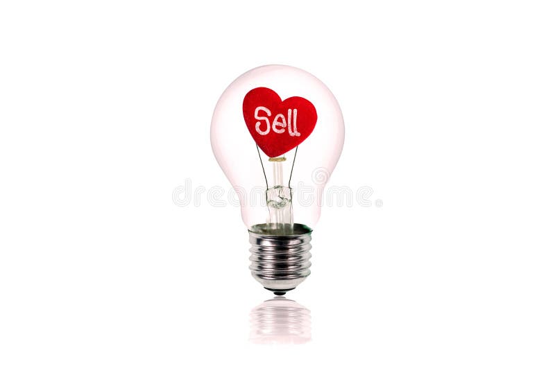 The Red Heart Inside of the Light Bulb Isolated on White. Stock Photo ...