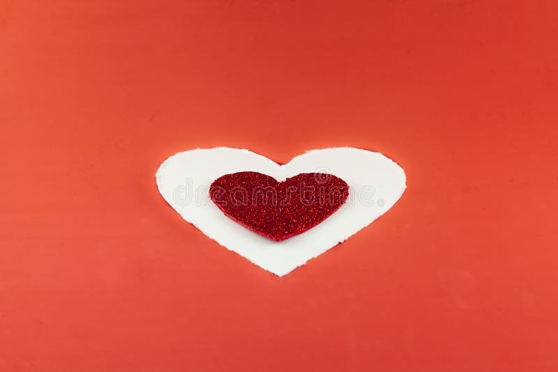 Red Heart Inside White Heart on Red Background Stock Image - Image of ...